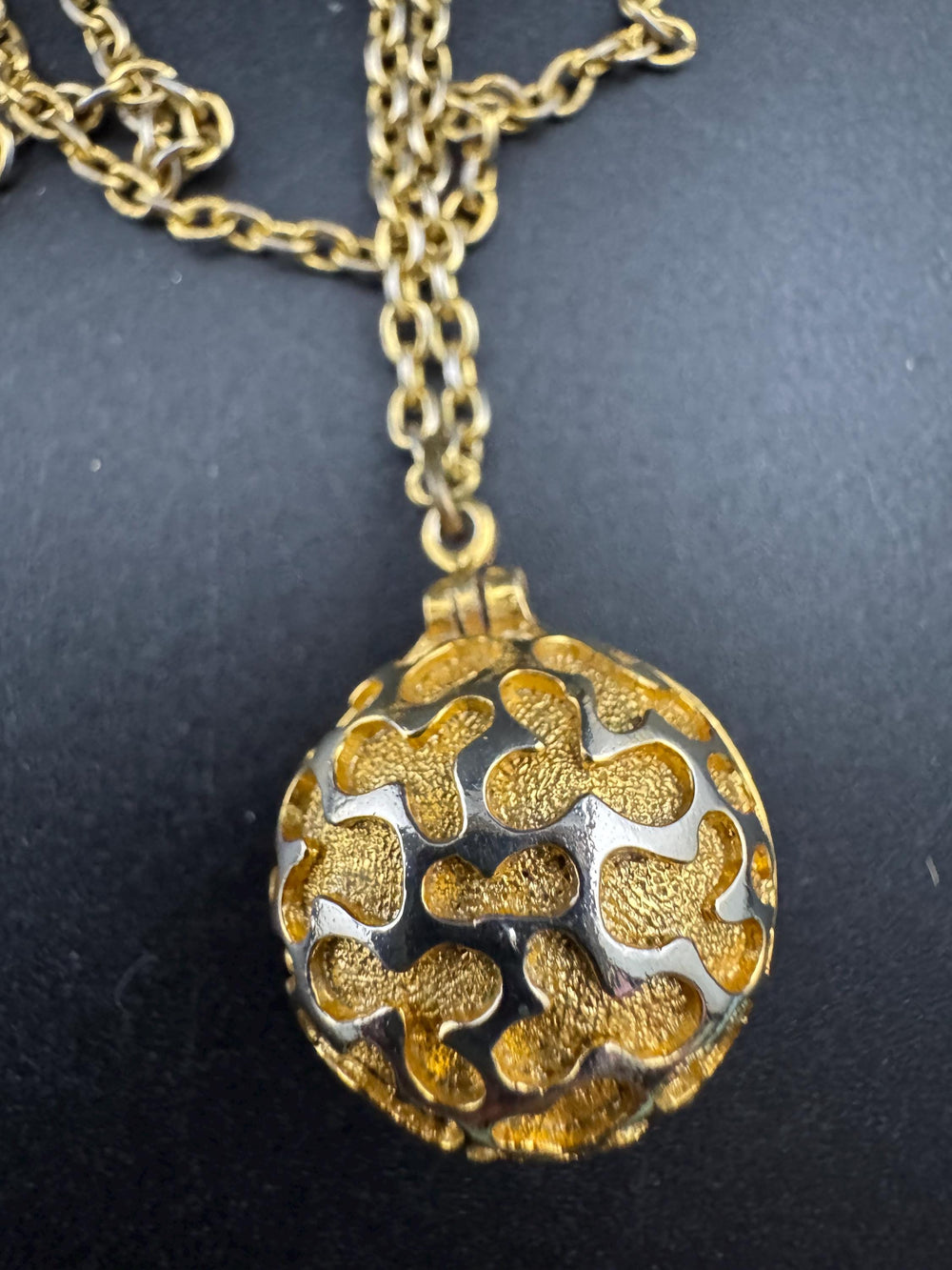 Retro 1980s modernist gold ball Locket Pendant Necklace